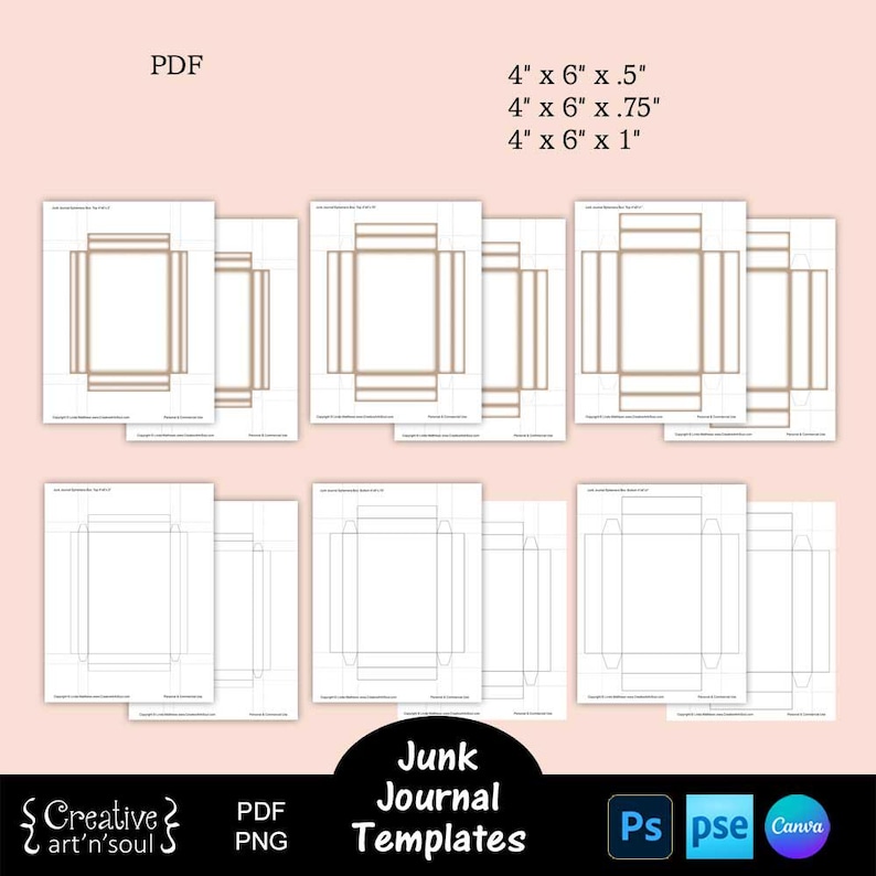 Junk Journal Templates, Printable Ephemera Boxes 4" X 6", Templates for ...