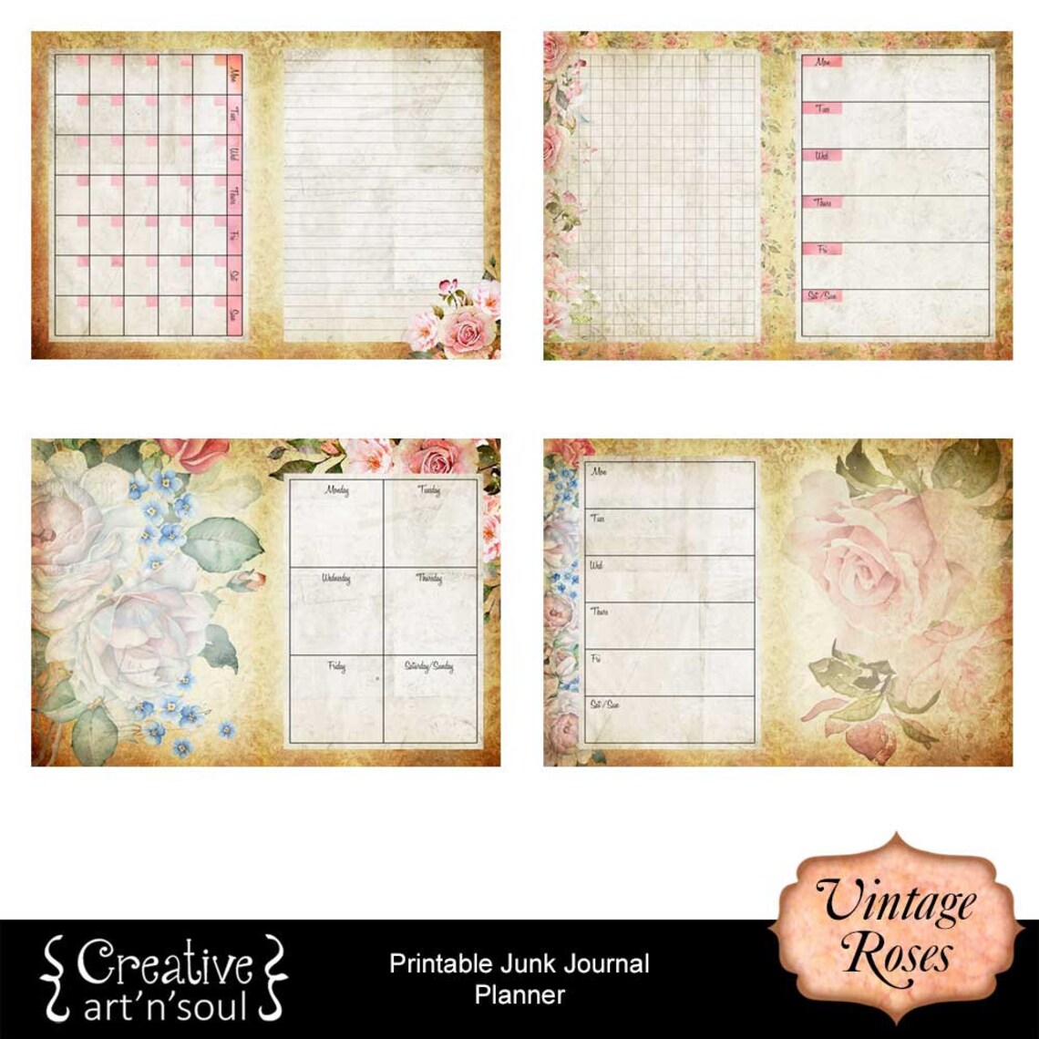 Printable Junk Journal Planner, Vintage Roses, Digital Download - Etsy
