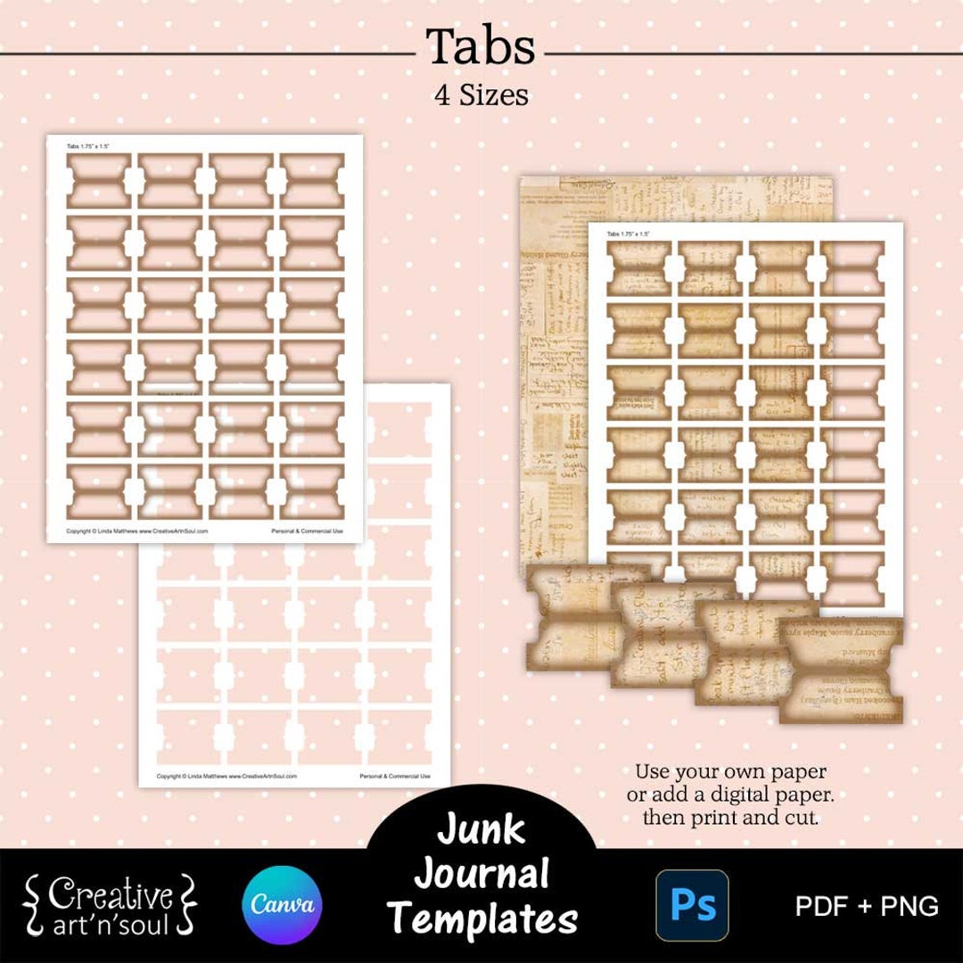 Printable Junk Journal Template, Junk Journal Tabs - Etsy