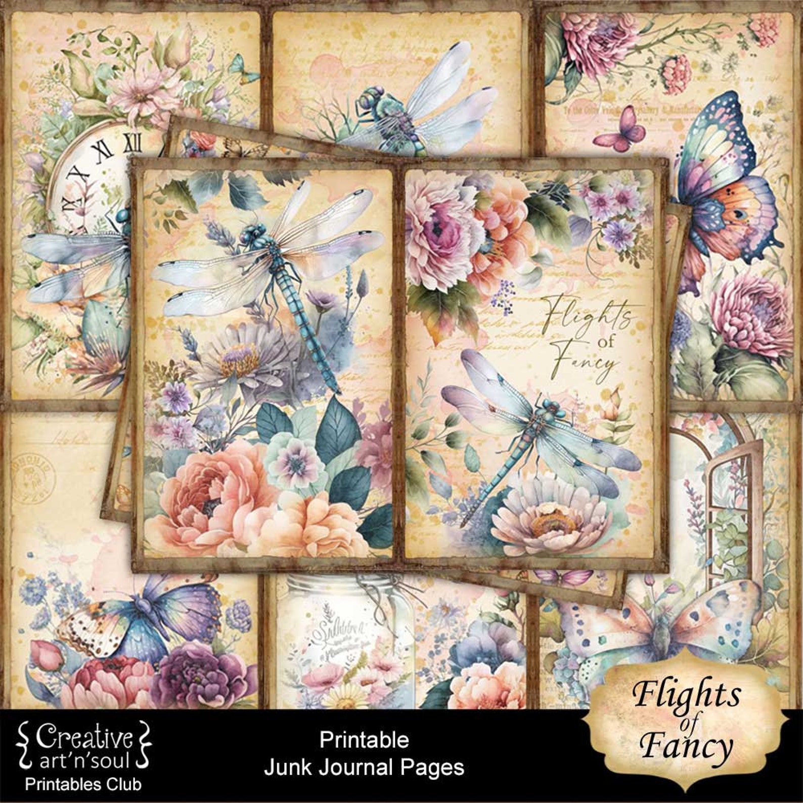 Printable Junk Journal Pages Flights of Fancy - Etsy