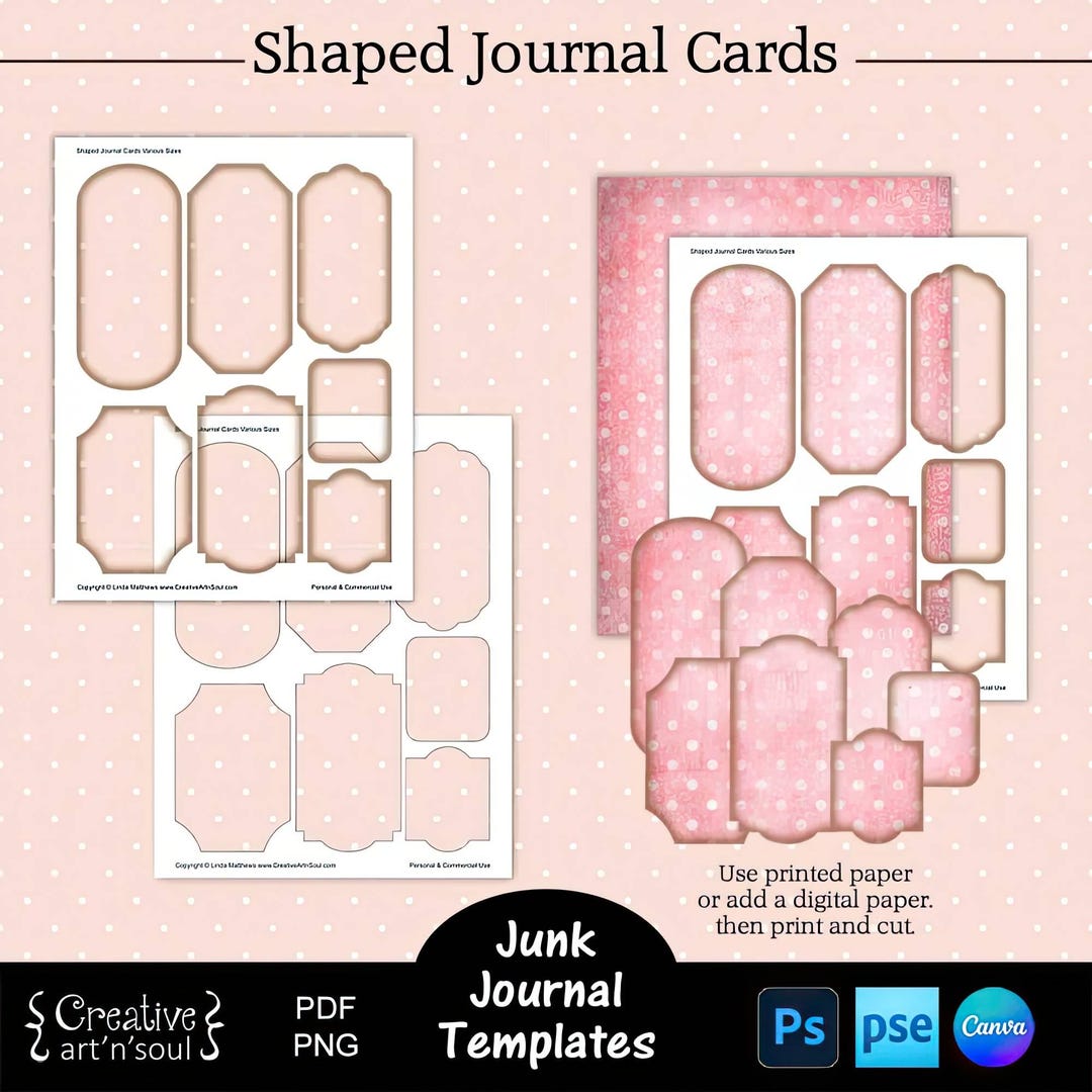 Printable Shaped Junk Journal Card Templates, Junk Journal Cards, Junk ...