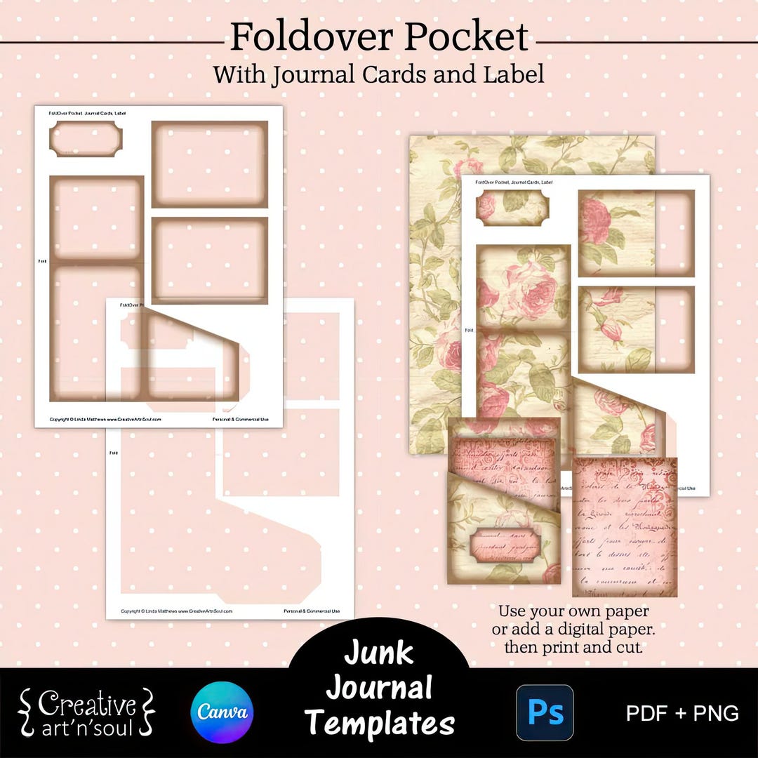 Printable Junk Journal Pocket and Cards Templates, Foldover Pocket With ...