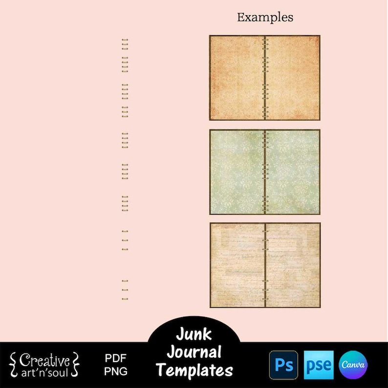 Junk Journal Templates, Page Binder Rings Overlays 10"x7", Templates ...