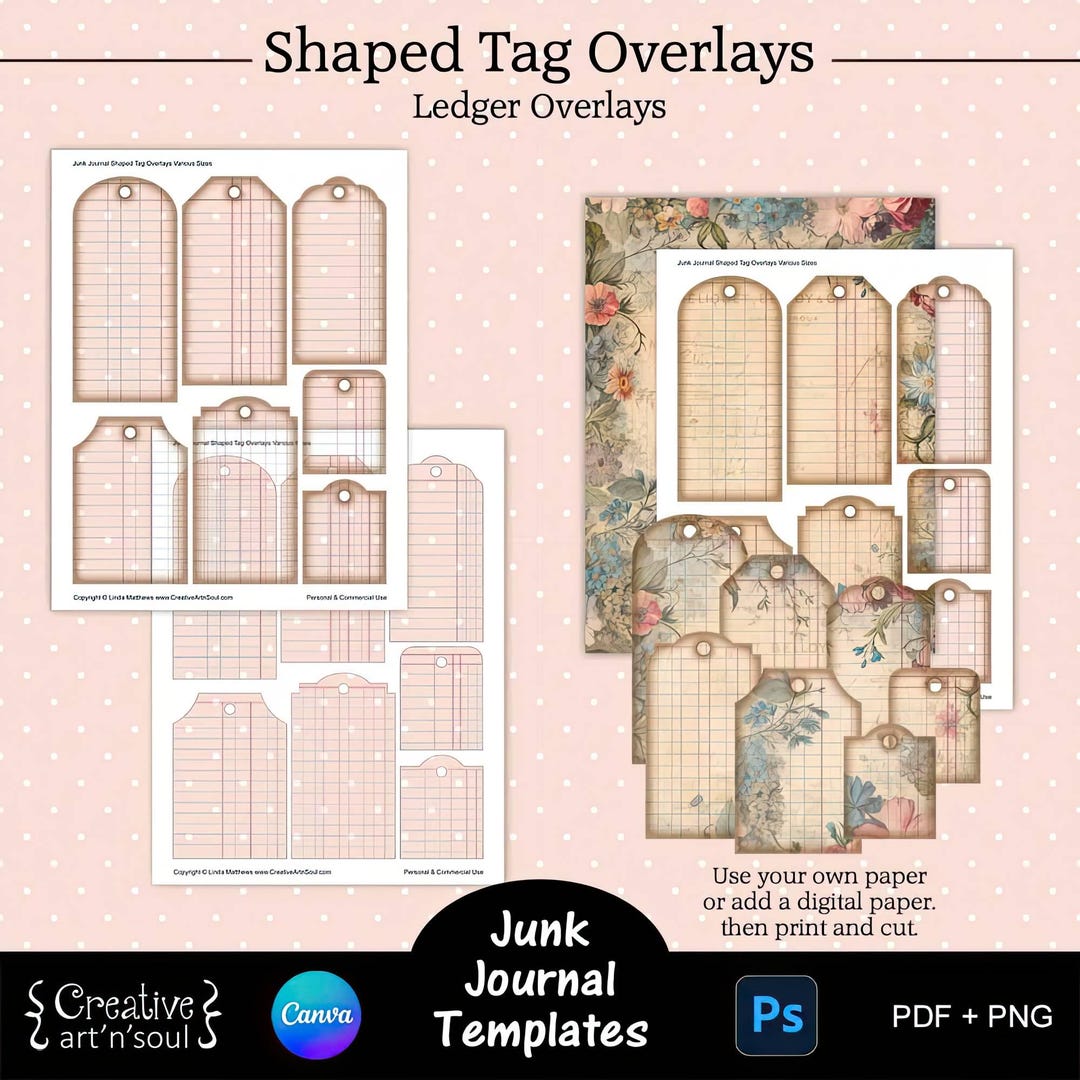 Printable Junk Journal Tag Templates With Ledger Lines, Junk Journal ...