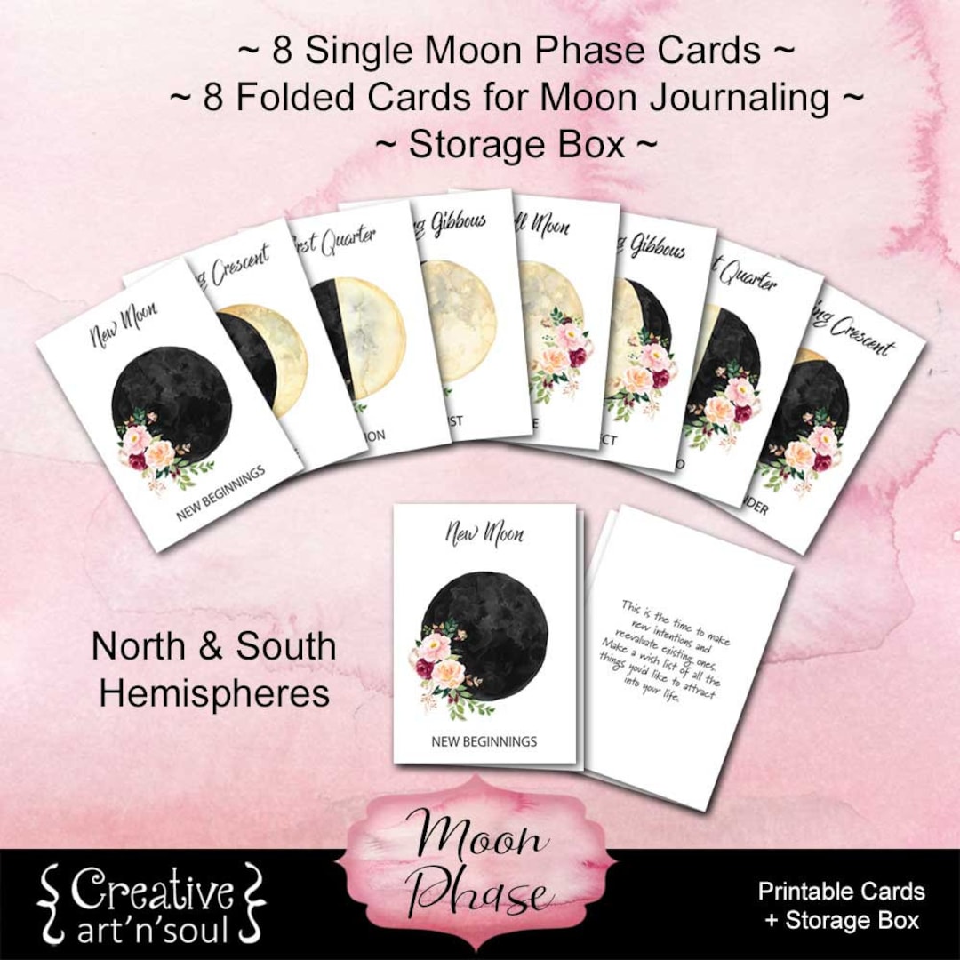 Moon Phase Printable Cards With Journaling Prompts, North and South ...