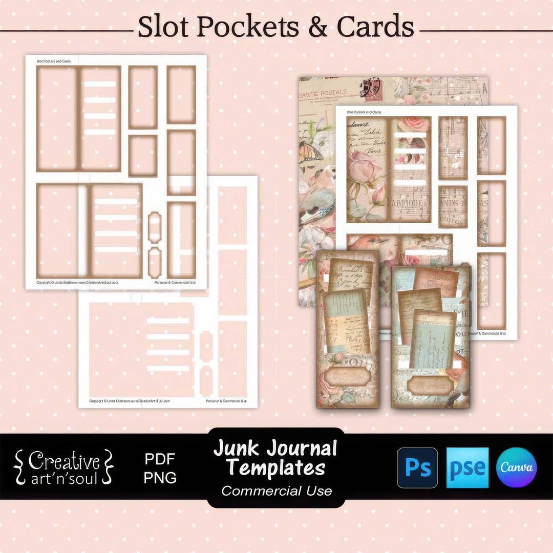 Junk Journal Templates, Printable Slot Pockets Cards & Labels Set ...