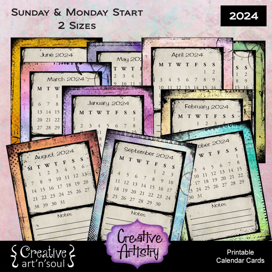 Tarjetas de calendario imprimibles 2024, Tarjetas de diario basura ...