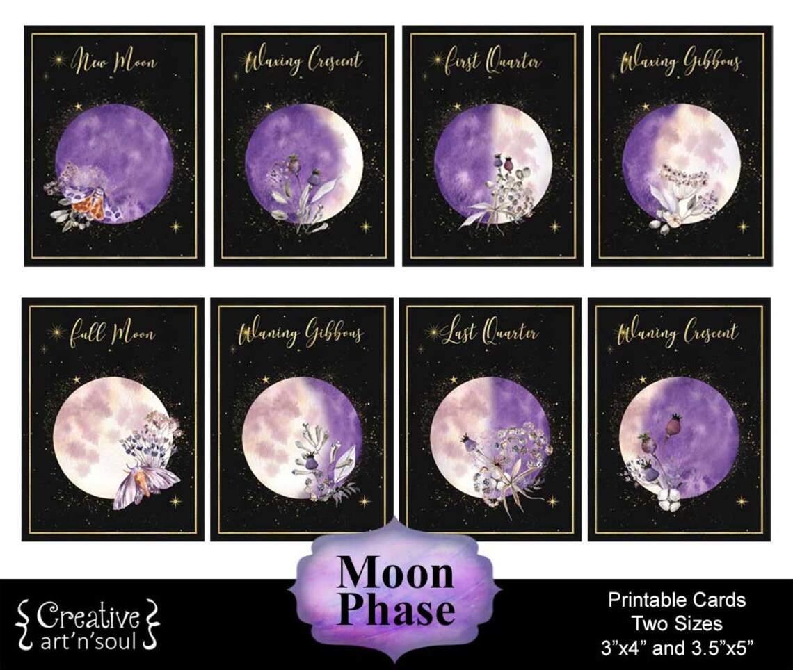 Printable Moon Phase Cards Two Sizes 3x4 and - Etsy