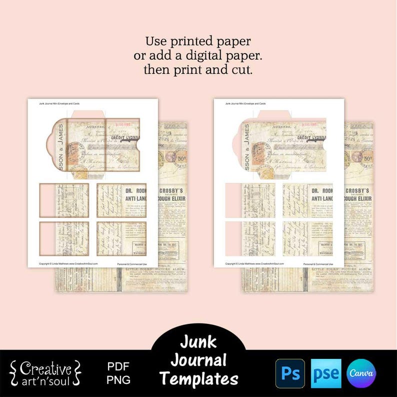 Junk Journal Templates, Printable Mini Envelope and Cards, Templates ...