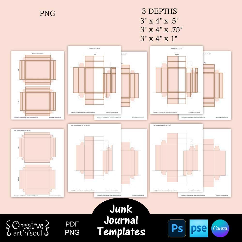 Junk Journal Templates, Printable Ephemera Boxes 3" X 4", Templates for ...