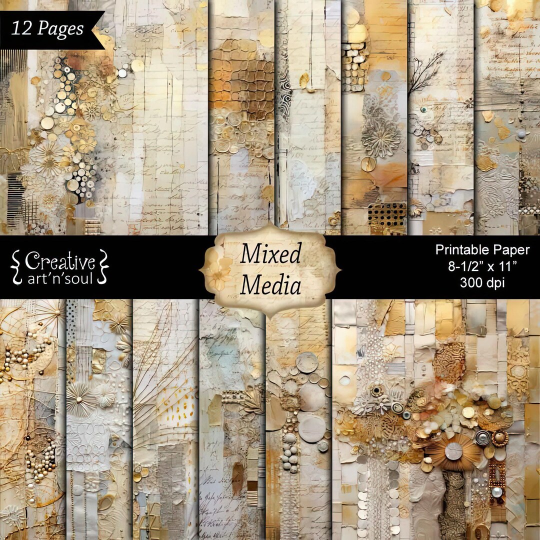 Printable Junk Journal Paper Pack Mixed Media Neutrals, Digital Paper ...