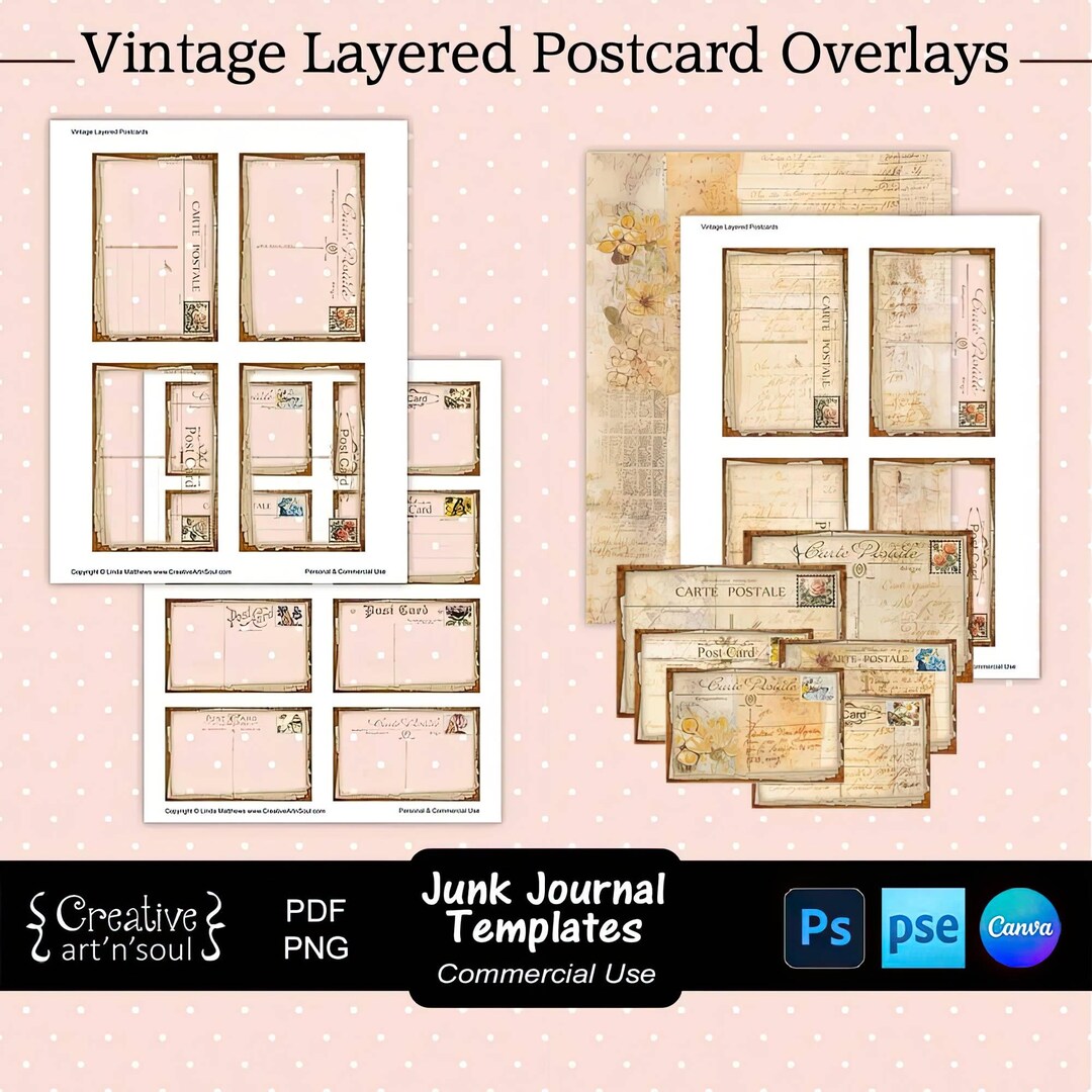 Junk Journal Templates, Printable Layered Vintage Postcards, Templates ...