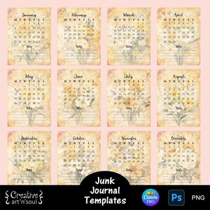 Printable Junk Journal Template, Junk Journal Calendar Cards 3 X 4 - Etsy
