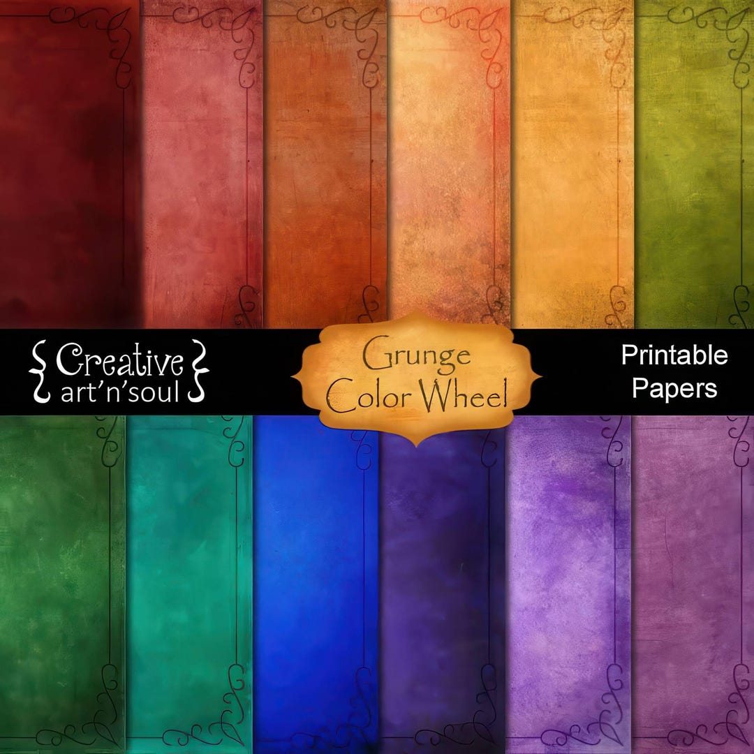Grunge Color Wheel Printable Junk Journal Paper Pack, Digital Paper ...