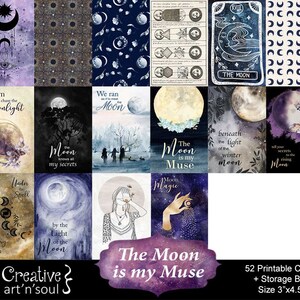 Printable Moon Themed Cards Plus Storage Box, the Moon is My Muse - Etsy