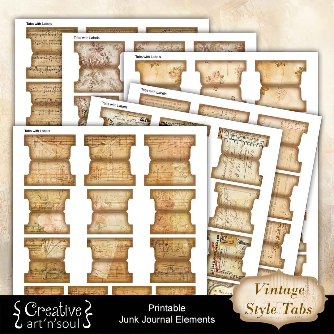 Printable Junk Journal Tabs, Junk Journal Folder Tabs - Etsy