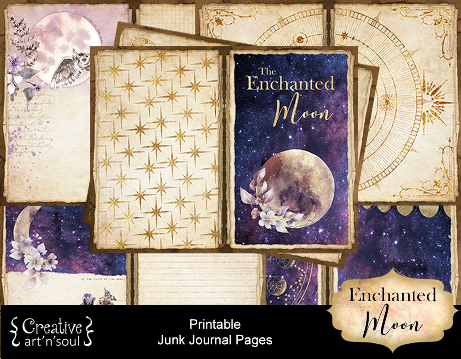 Printable Junk Journal Pages Enchanted Moon - Etsy