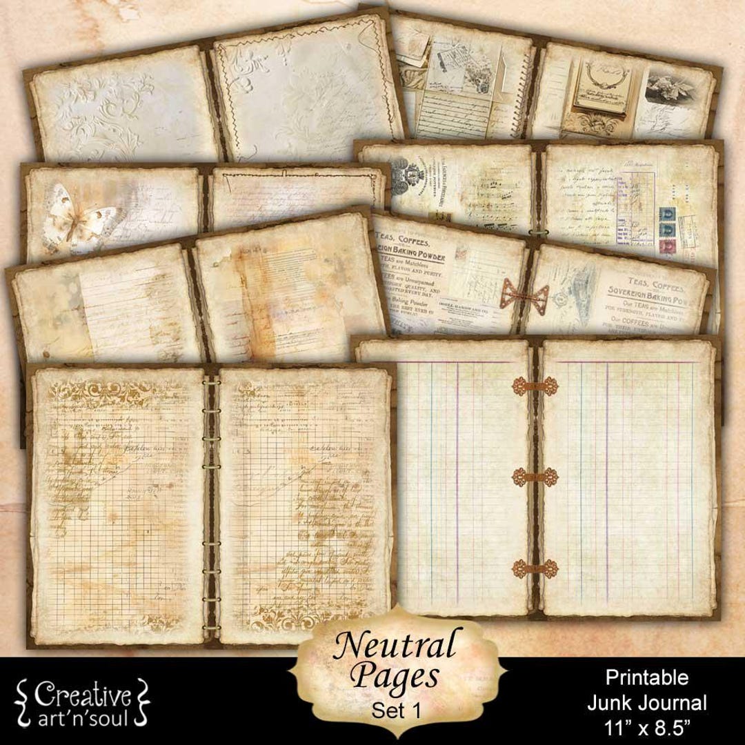 Printable Junk Journal Neutral Pages, Printable Vintage Pages, Digital ...