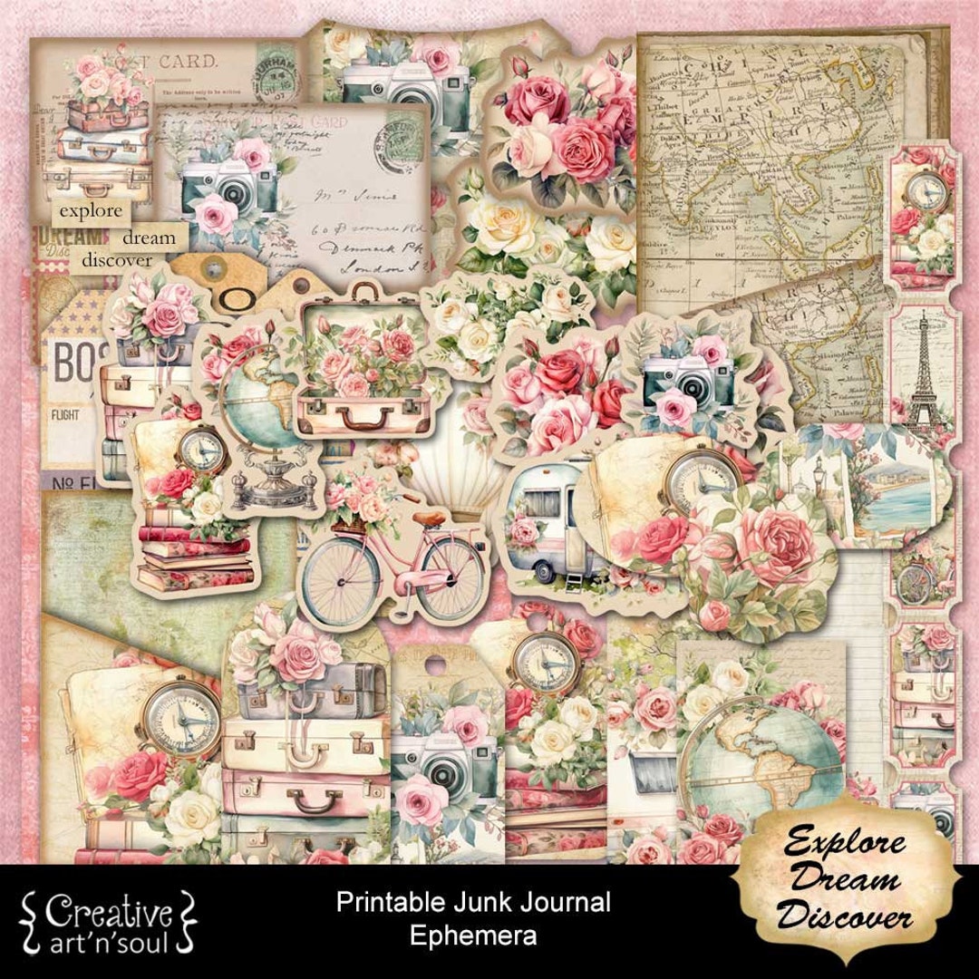 Printable Junk Journal Ephemera, Explore Dream Discover - Etsy