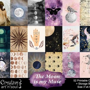 Printable Moon Themed Cards Plus Storage Box, the Moon is My Muse - Etsy