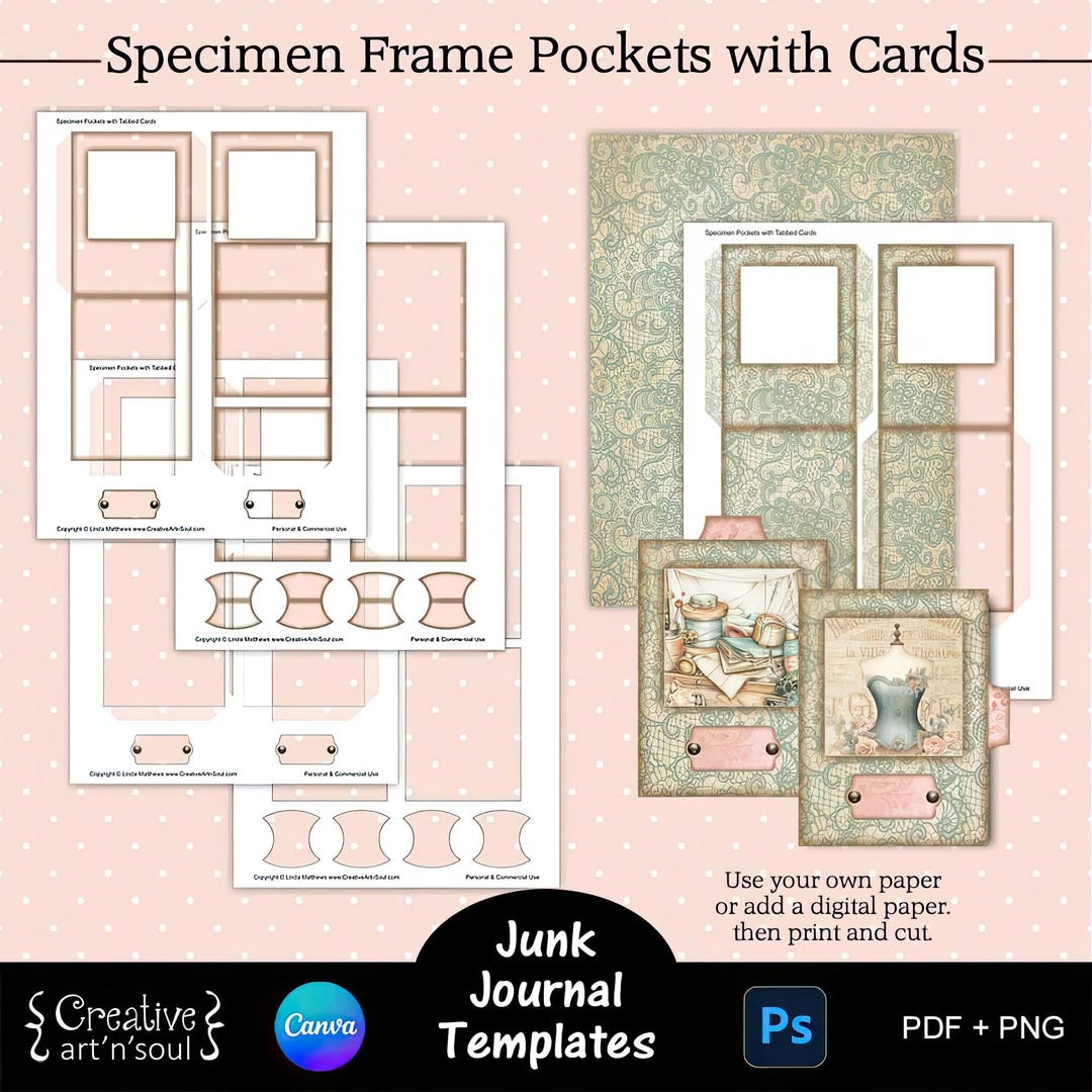 Printable Junk Journal Specimen Frame Pockets With Cards, Junk Journal ...