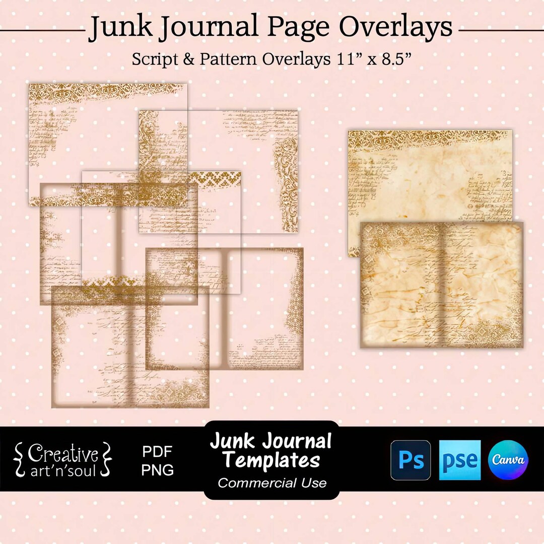 Junk Journal Templates, Page Overlays Script and Pattern 11" X 8.5 ...