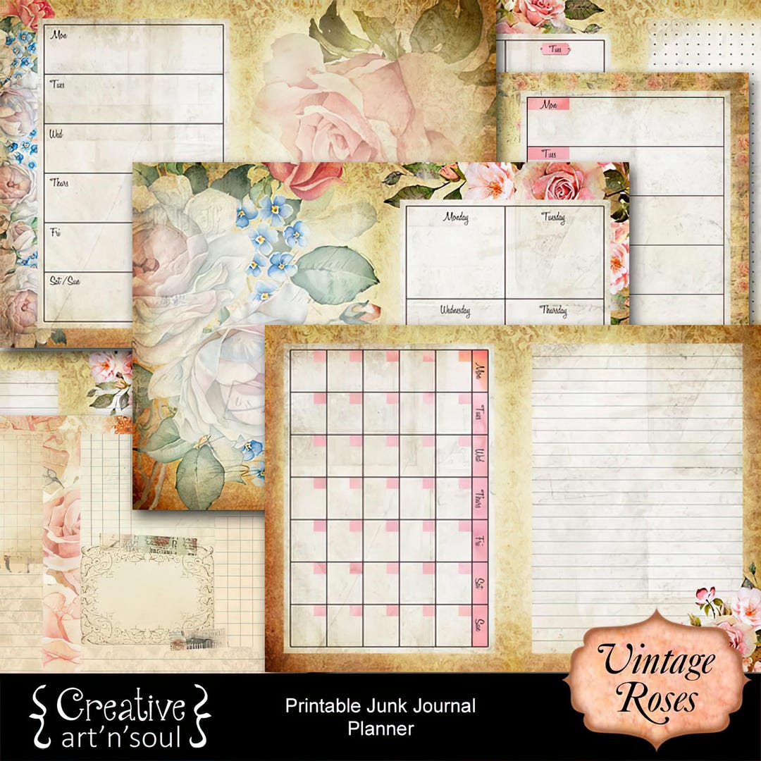 Printable Junk Journal Planner, Vintage Roses, Digital Download - Etsy