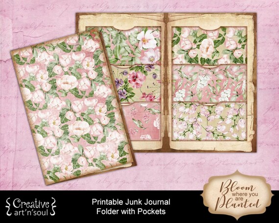 Printable Folder Junk Journal Folder With Pockets Bloom - Etsy