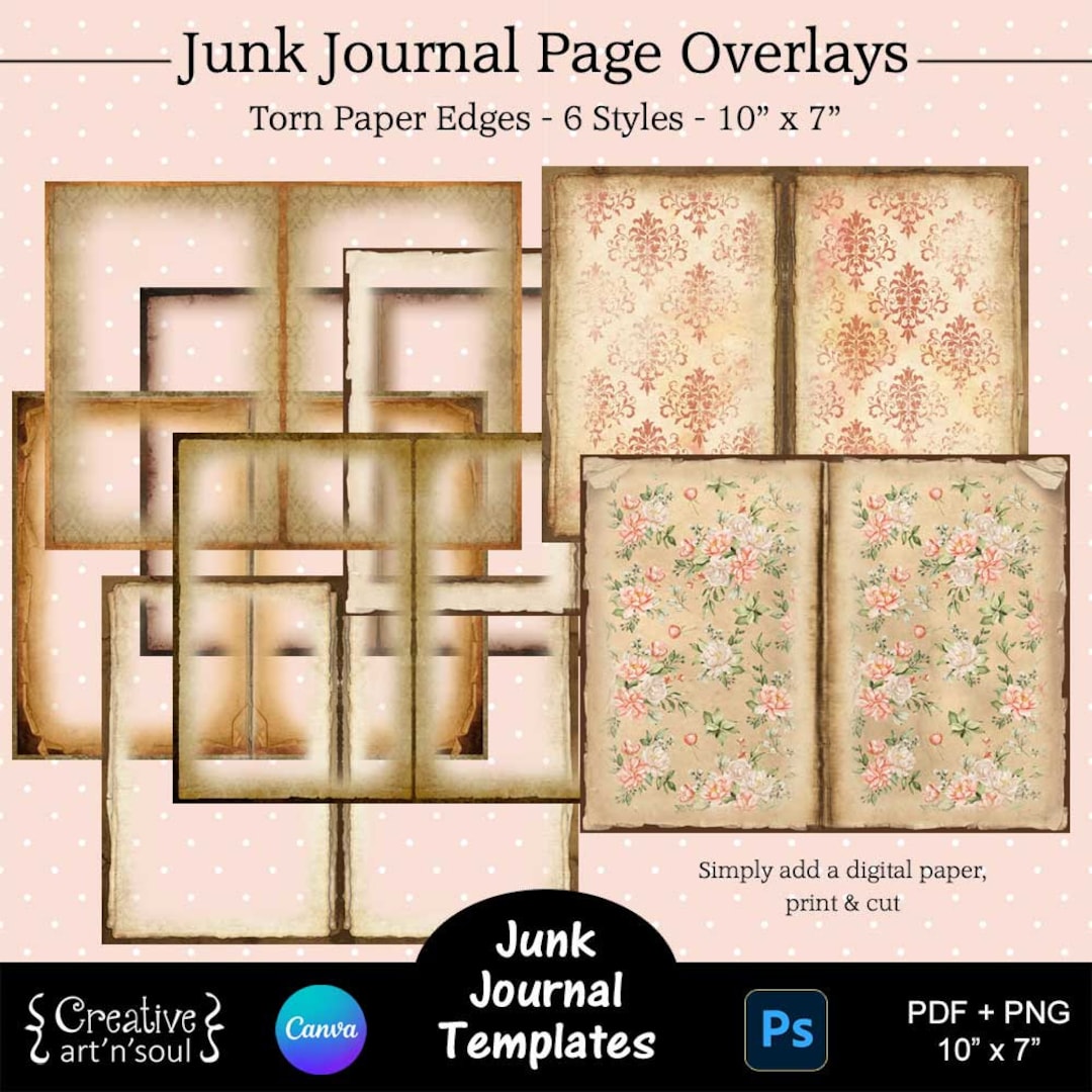 Printable Junk Journal Template, Junk Journal Overlay, Page Borders ...