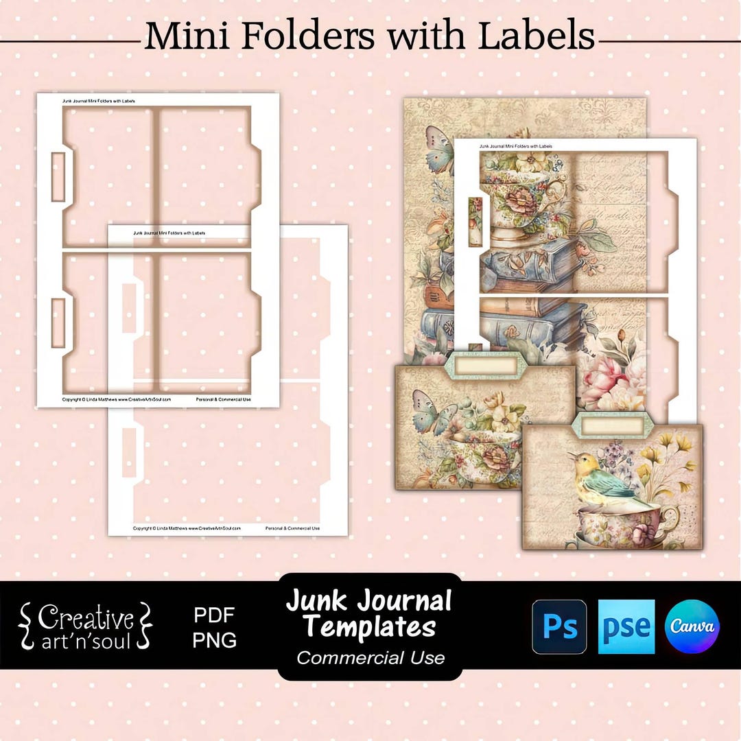 Printable Junk Journal Folder Templates, Mini Folders With Labels, Junk ...