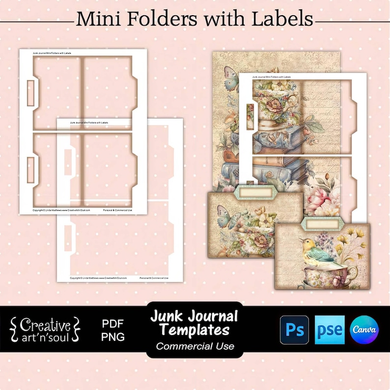 Junk Journal Templates, Mini Folders With Labels, Templates for Canva ...
