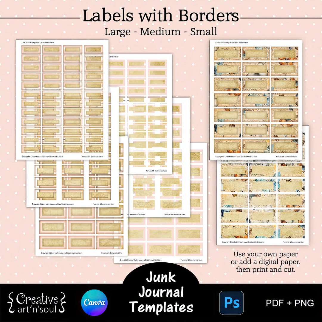 Printable Junk Journal Label Templates, Rectangular Labels With Borders ...