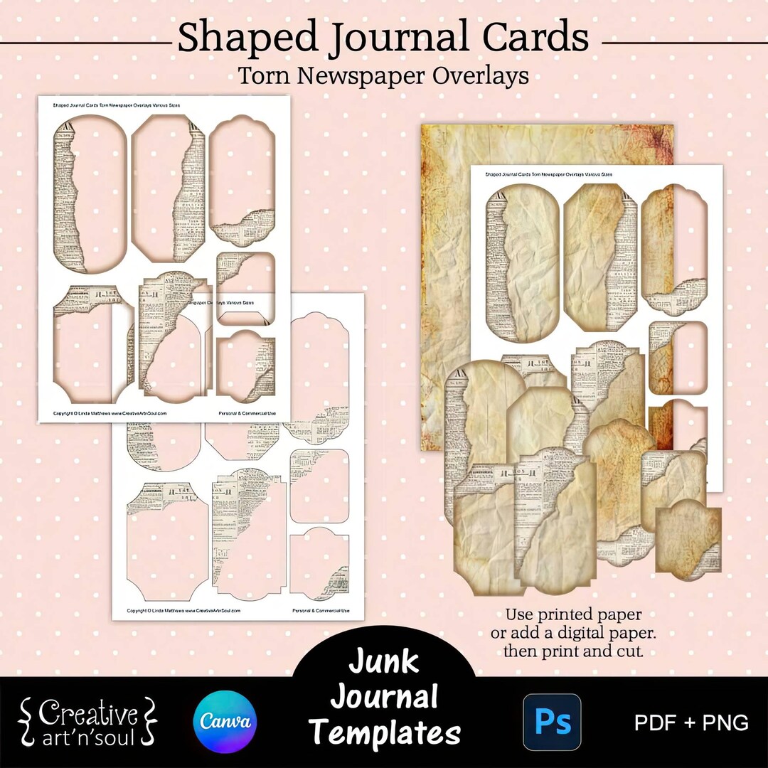 Printable Junk Journal Card Templates, Shaped Junk Journal Cards With ...