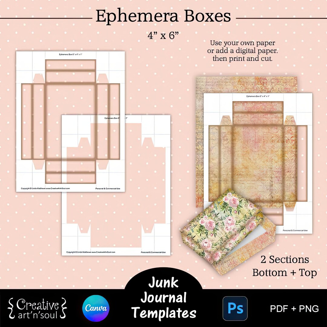 Printable Junk Journal Box Templates, Junk Journal Ephemera Boxes 4" X ...