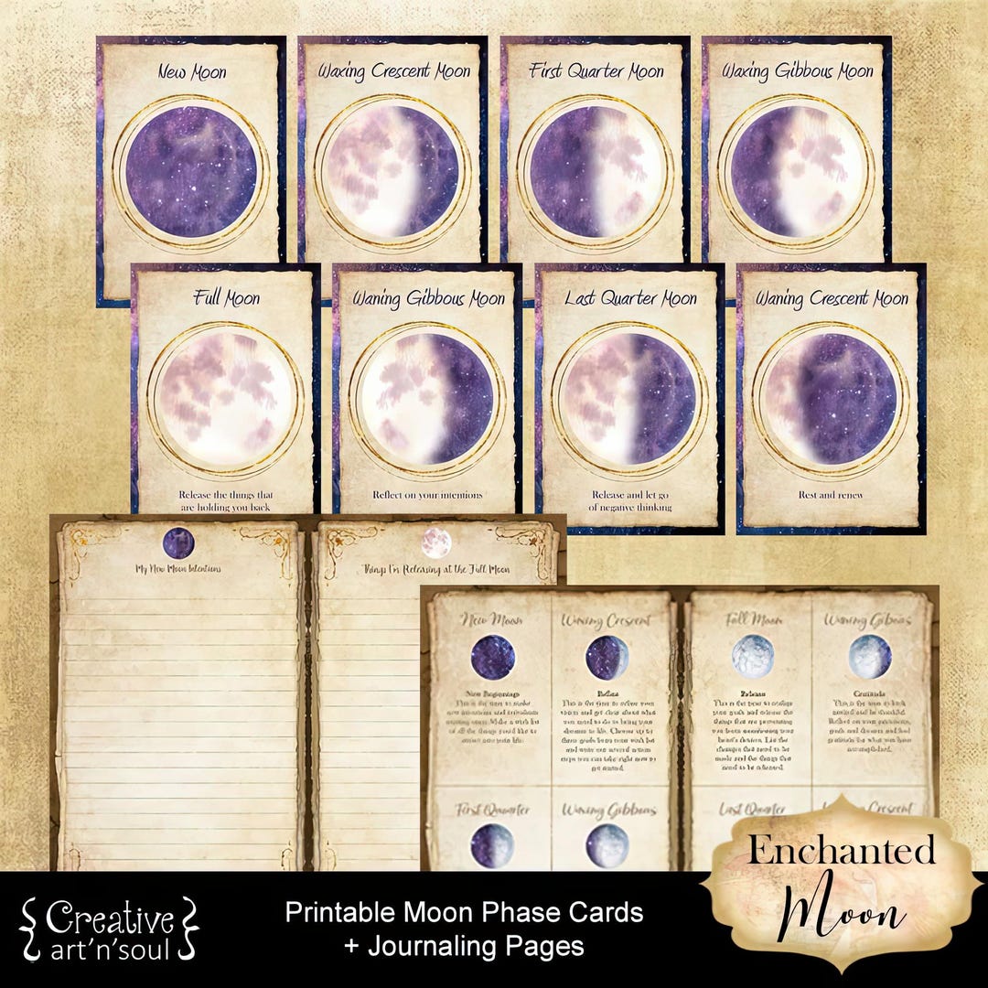 Moon Phase Cards + Printable Junk Journal Pages Enchanted Moon, Moon ...