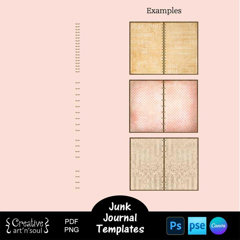 Junk Journal Templates, Page Binder Rings Overlays 10"x7", Templates ...