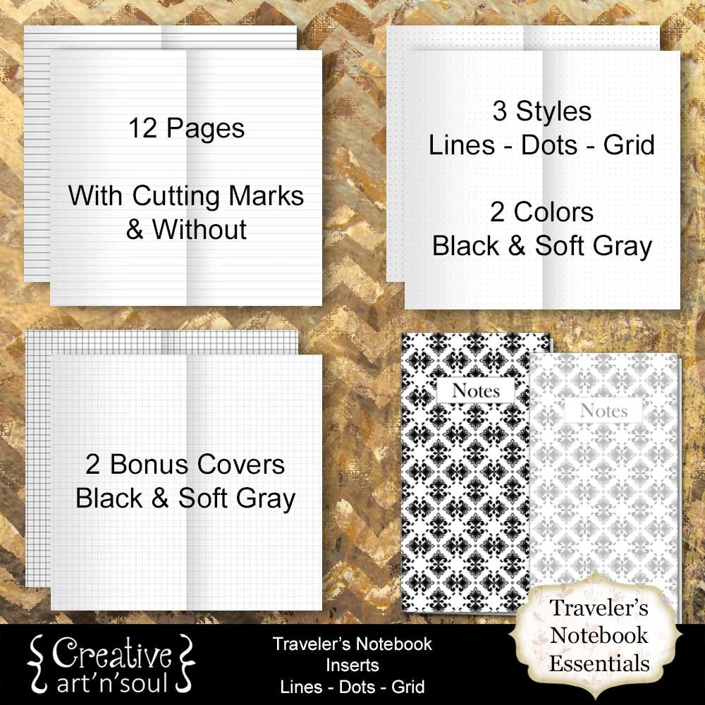 Printable Traveler's Notebook Inserts, Pages With Lines, Dots, and Grid ...
