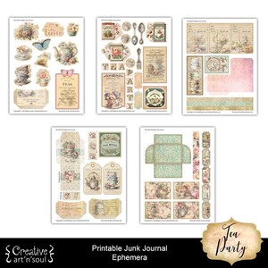 Printable Junk Journal Ephemera Tea Party, Printable Junk Journal Cards ...