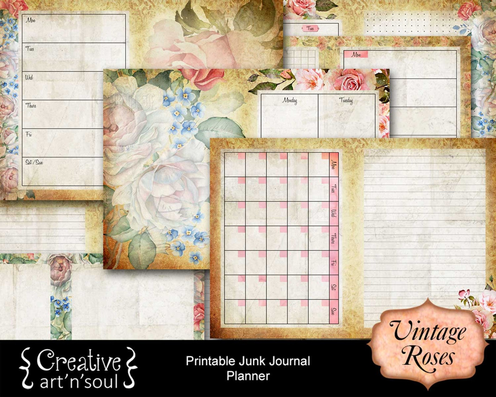 Printable Junk Journal Planner Vintage Roses - Etsy