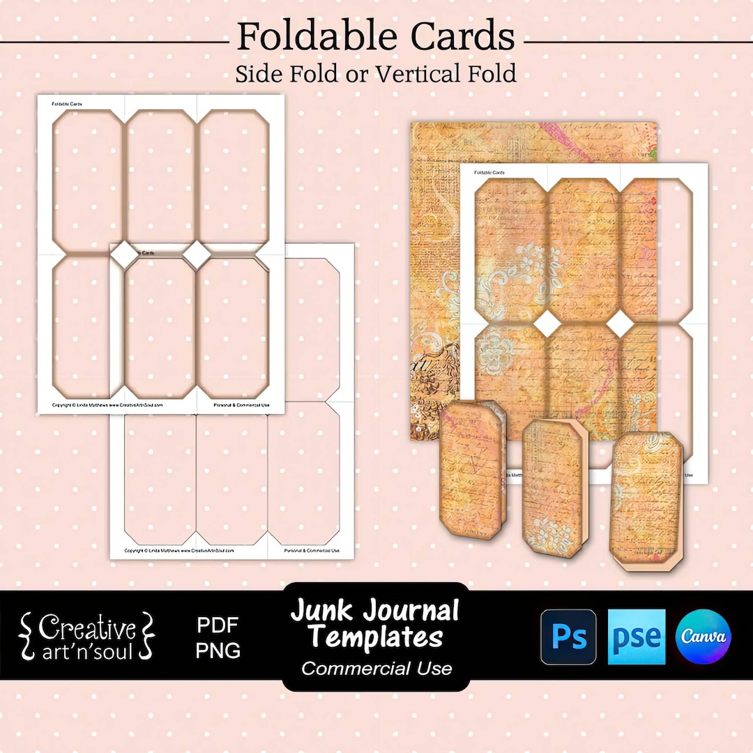 Junk Journal Templates, Printable Foldable Cards, Templates for Canva ...