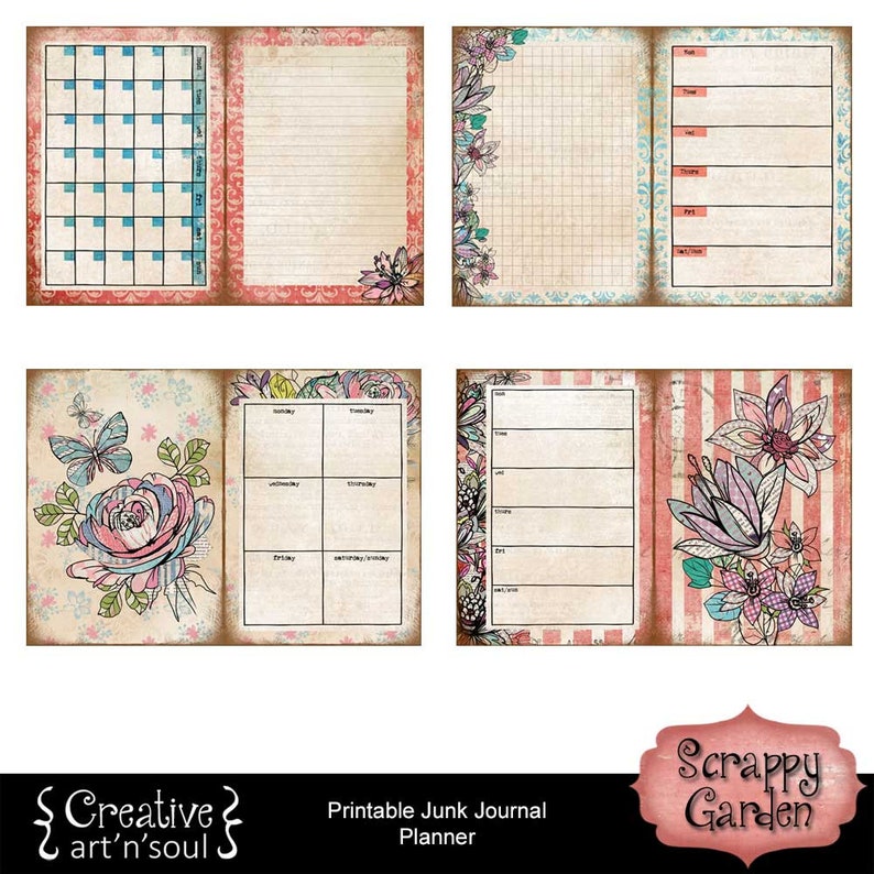 Printable Scrappy Garden Junk Journal Planner Kit, Day Weekly Monthly ...