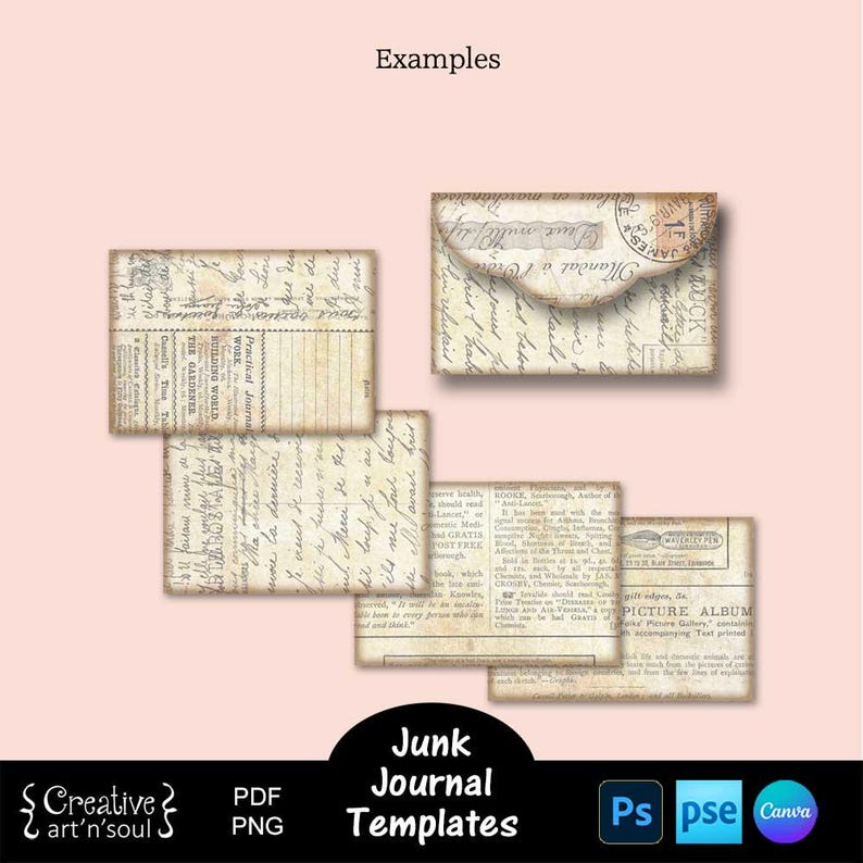 Junk Journal Templates, Printable Mini Envelope and Cards, Templates ...