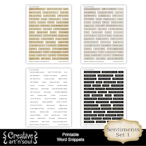 Printable Junk Journal Word Snippets, Printable Sentiments, Digital ...