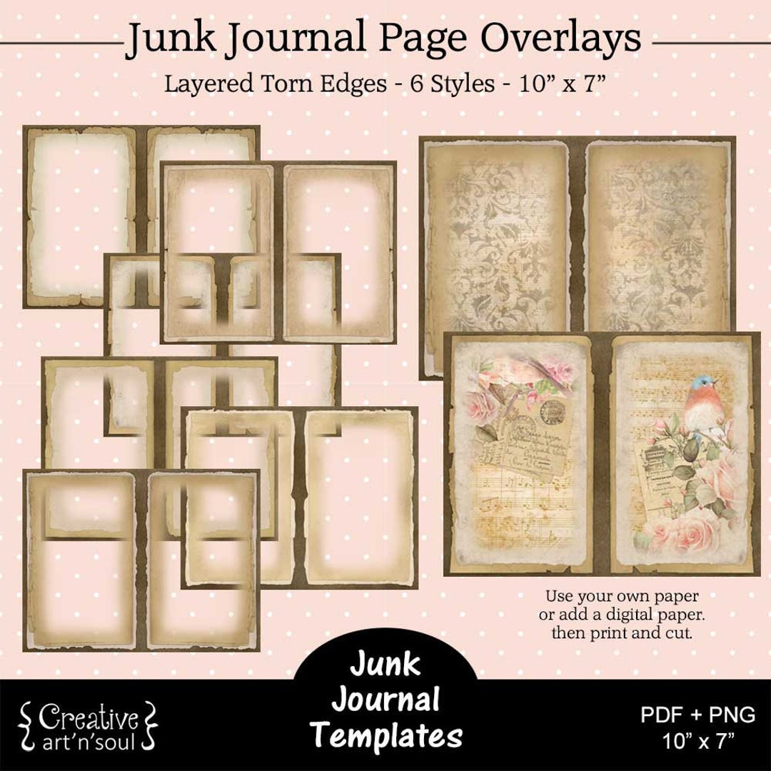 Printable Junk Journal Template, Junk Journal Overlay, Page Borders ...