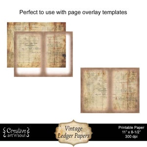 Printable Paper Pack, Digital Paper, Junk Journal Pages, Vintage Ledger ...