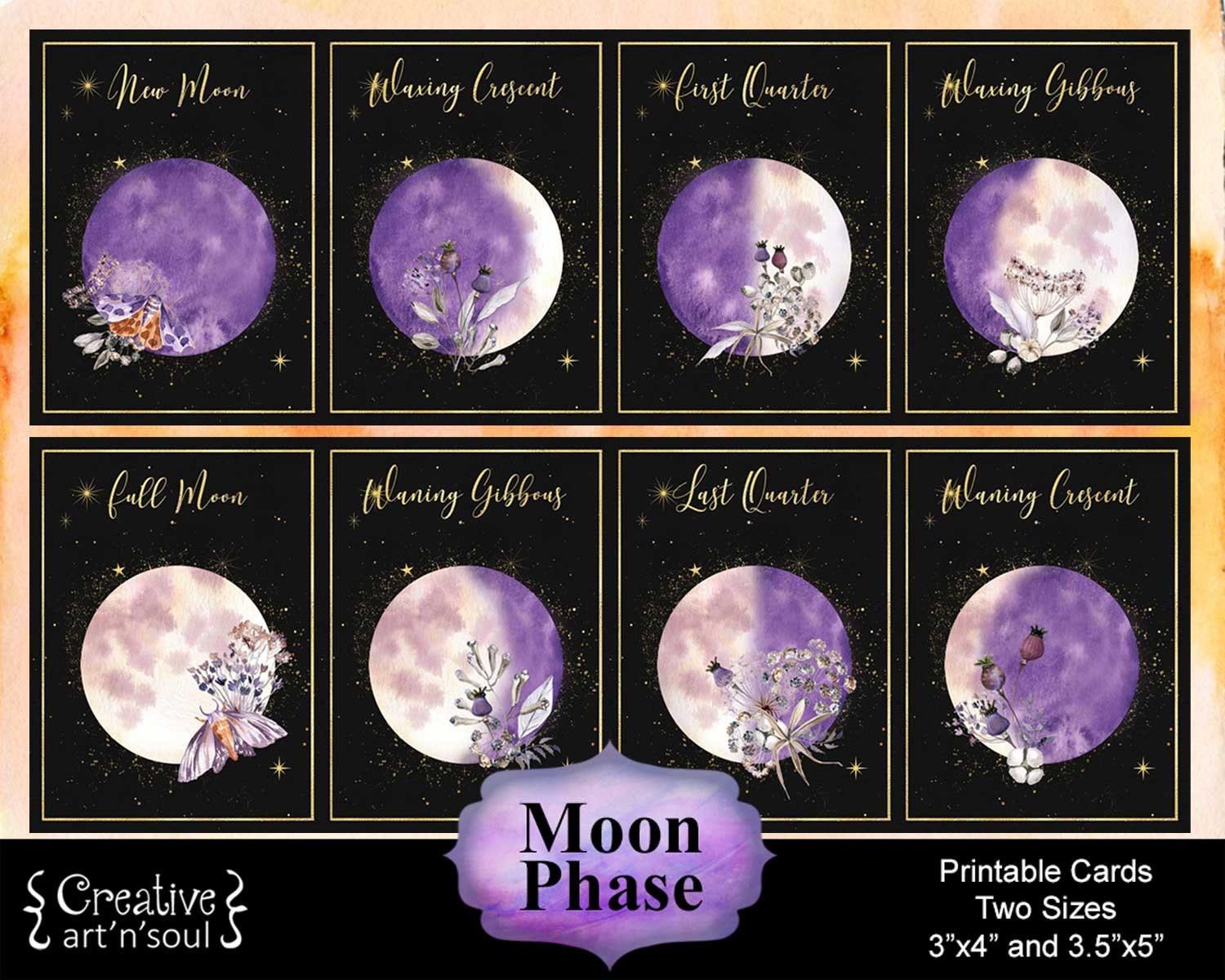 Printable Moon Phase Cards Two Sizes 3x4 and - Etsy