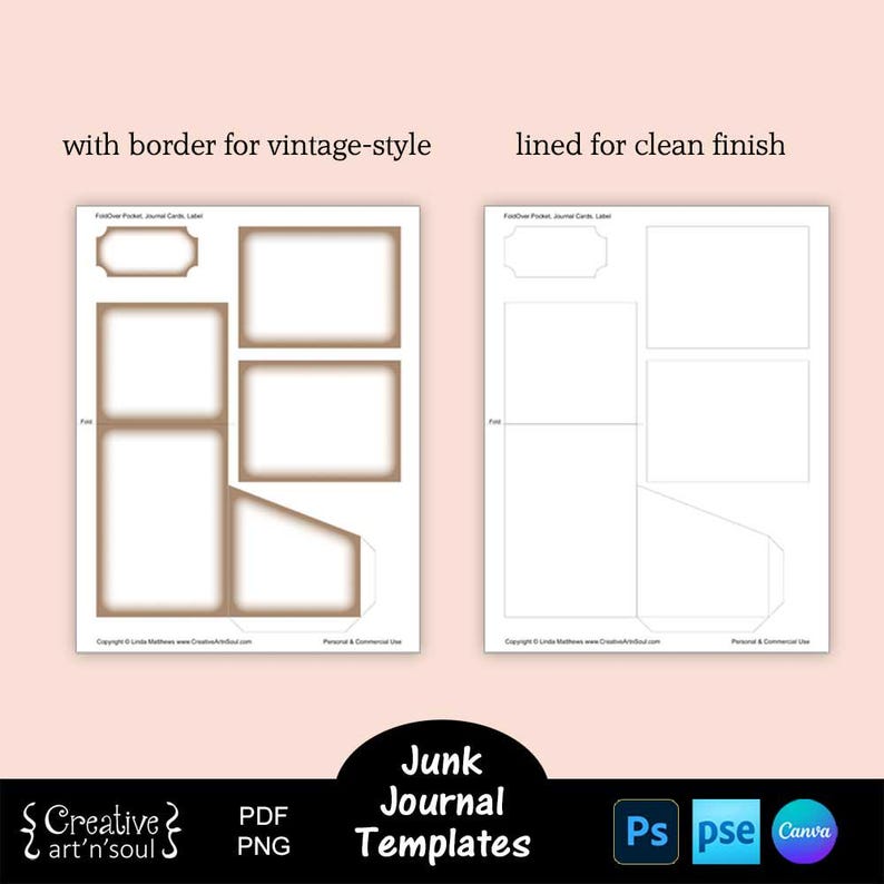 Junk Journal Templates, Foldover Pocket With Cards and Label Set ...