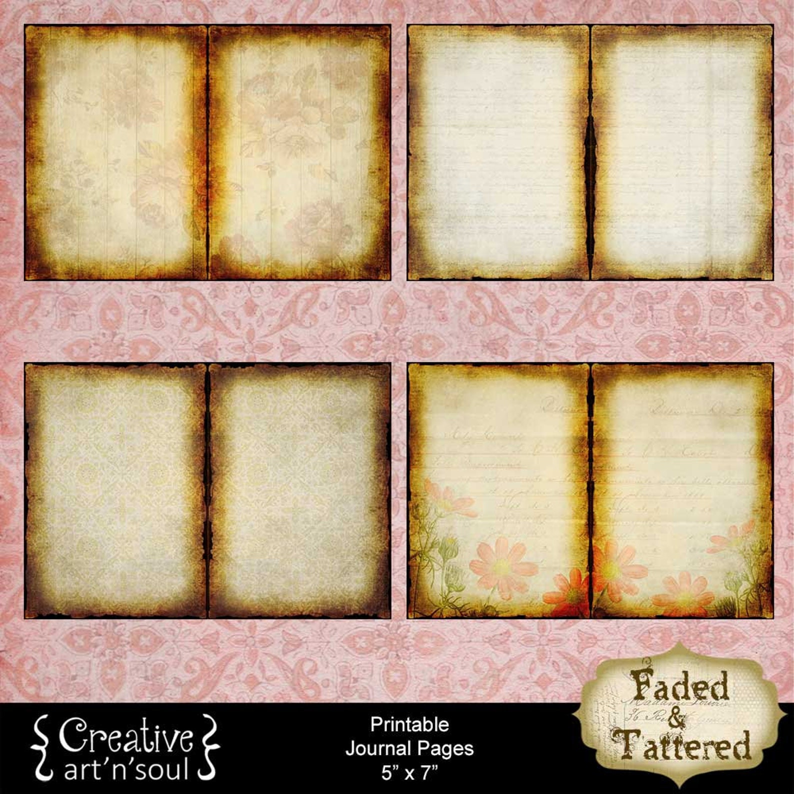 Printable Junk Journal Pages Faded & Tattered - Etsy
