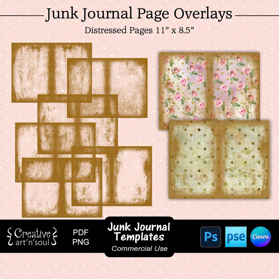 Junk Journal Templates, Distressed Page Overlays 11" X 8.5", Templates ...