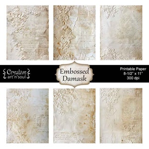 Embossed Damask Printable Junk Journal Paper Pack 8.5" X 11", Printable ...
